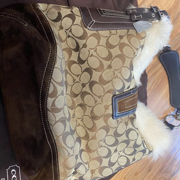 Coach | Bags | Coach Signature Handbag With Fur Lined Opening | Poshmark